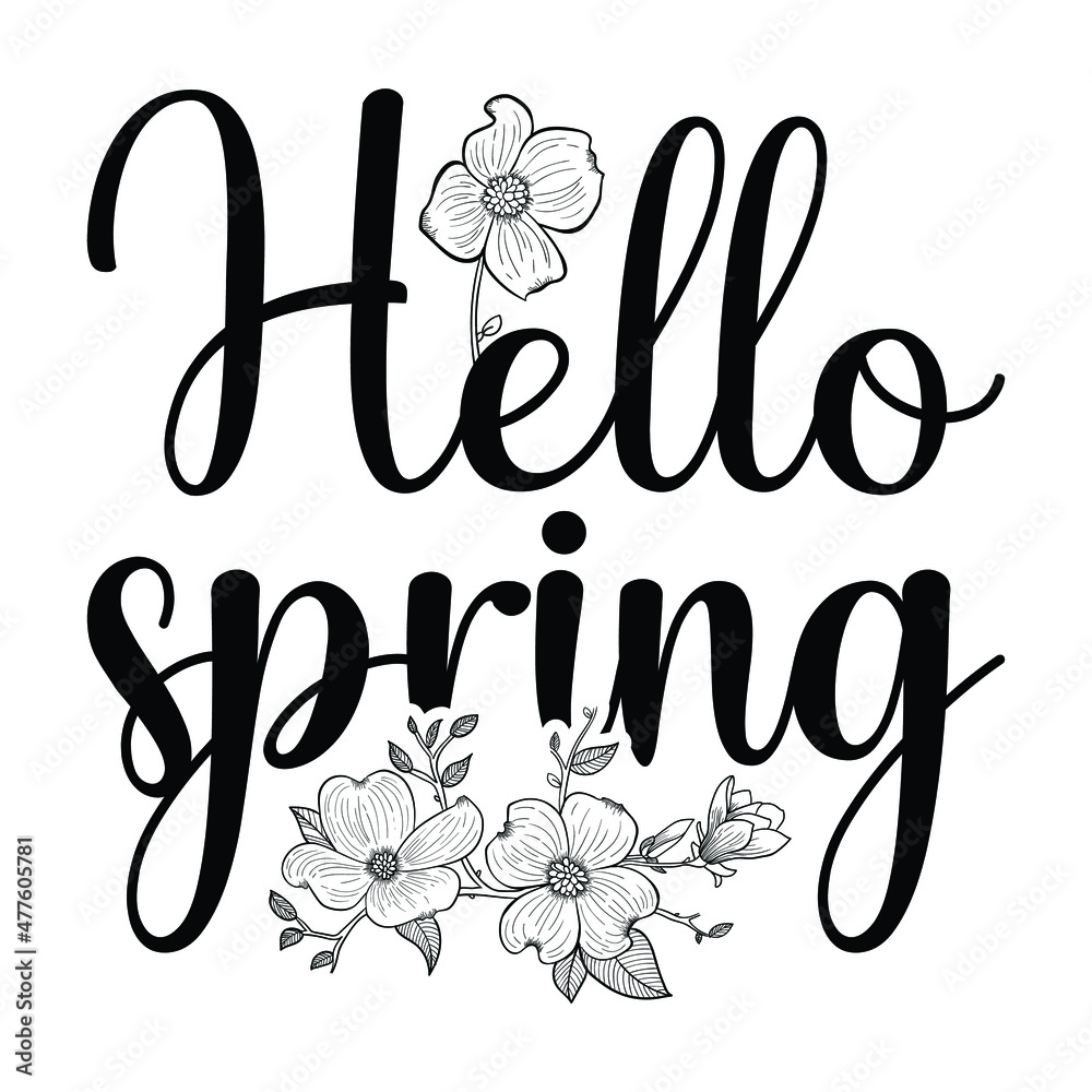 Image vectorielle Stock Hello spring, Hand drawn calligraphy and brush ...