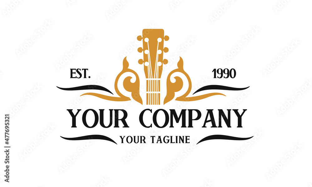 Vintage guitar music logo designs Stock Vector | Adobe Stock