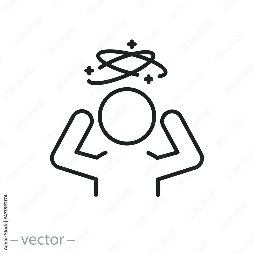 dizziness icon, headache person, feeling dizzy, vertigo discomfort ...