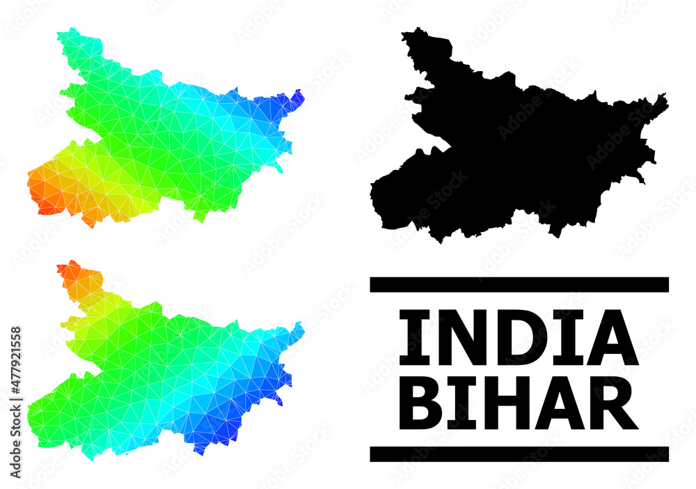 Vector low-poly spectral colored map of Bihar State with diagonal ...