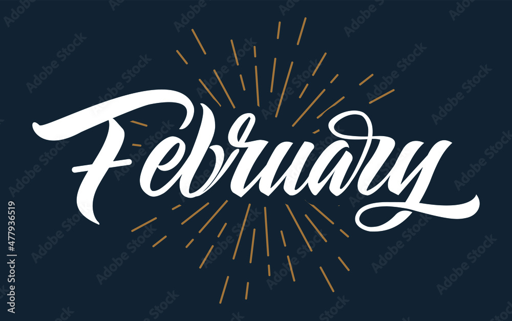 February - cute handwritten modern black outline name of month of the ...