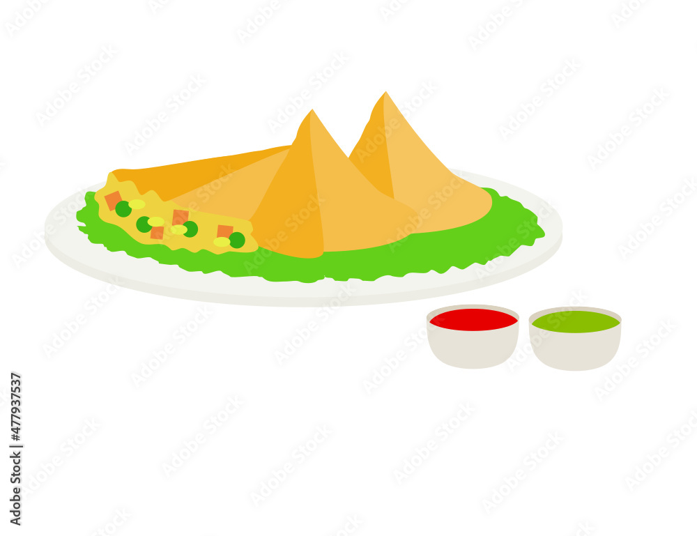 Vector de Stock World Samosa Day.indian street food samosa with sauce ...