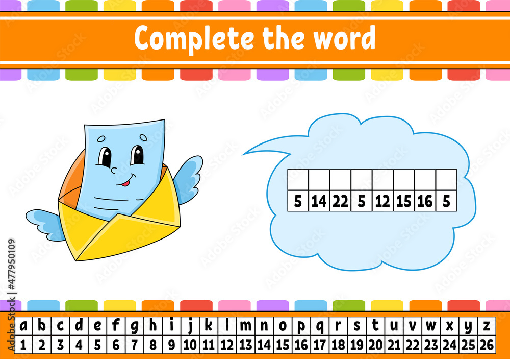 Complete the words. Cipher code. Learning vocabulary and numbers ...