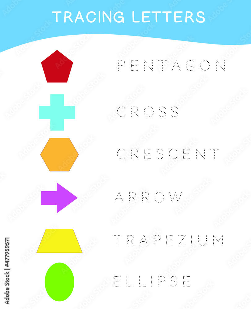 Tracing letters. Tracing names of shapes worksheet. Writing practice ...