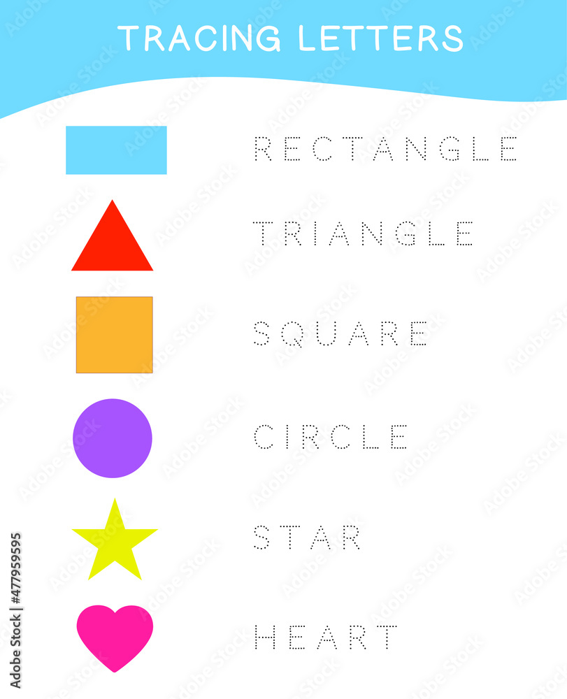 Tracing letters. Tracing names of shapes worksheet. Writing practice ...