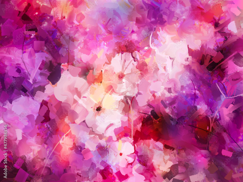 Oil painting colorful spring flowers on canvas. Illustration modern ...