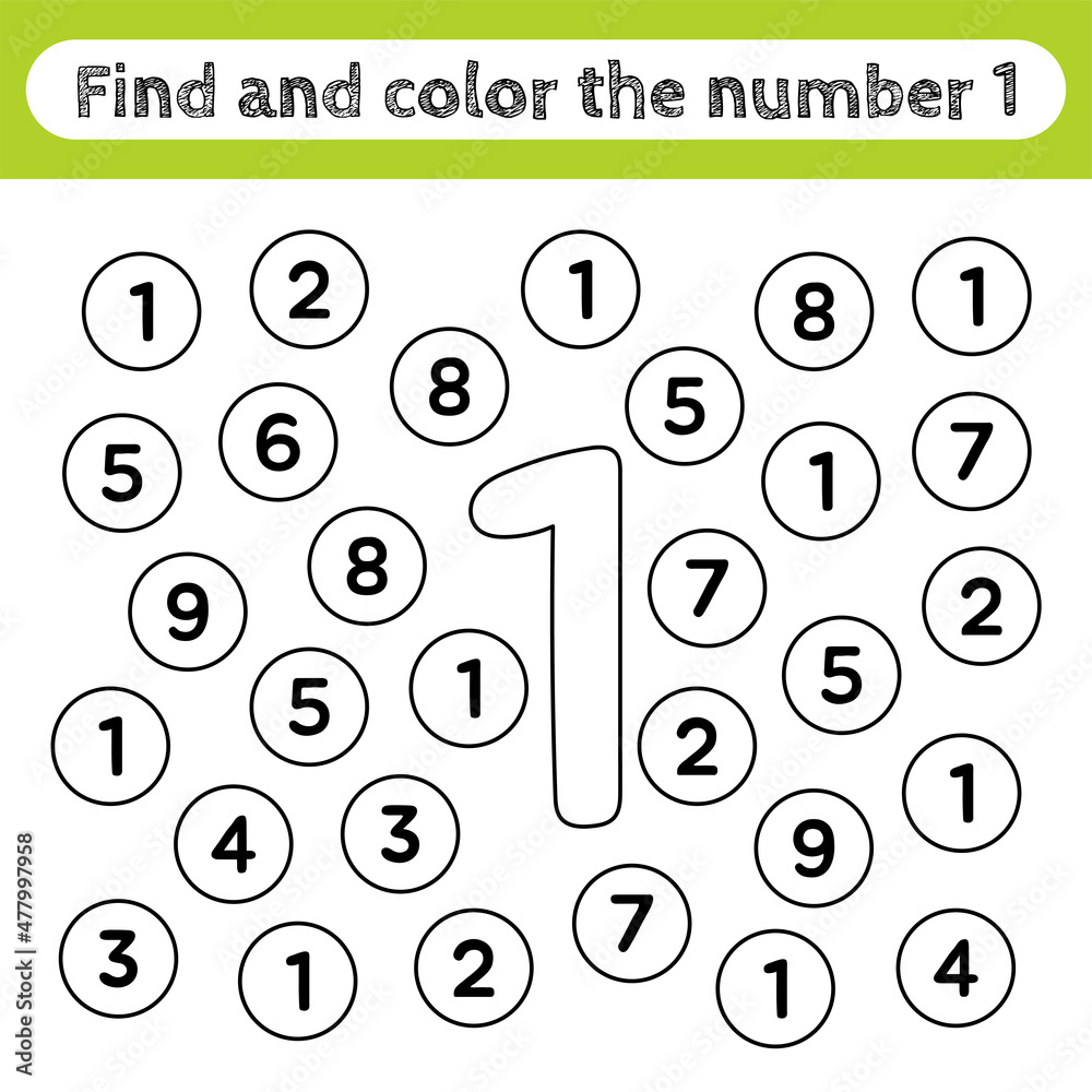 Learning worksheets for kids, find and color numbers. Educational game ...