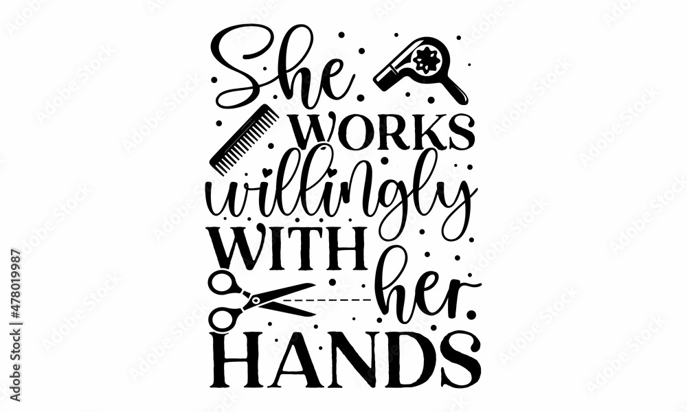 She works willingly with her hands - Vector Handwritten lettering quote ...