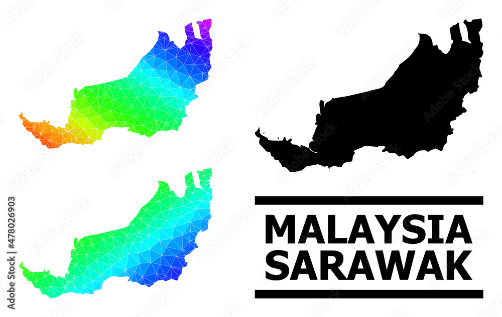 Vector de Stock Vector lowpoly spectrum colored map of Sarawak with ...