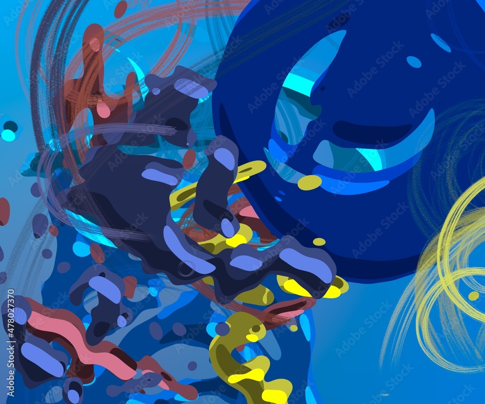 Cartoon water liquid particles droplets. Abatract painting. 2d ...