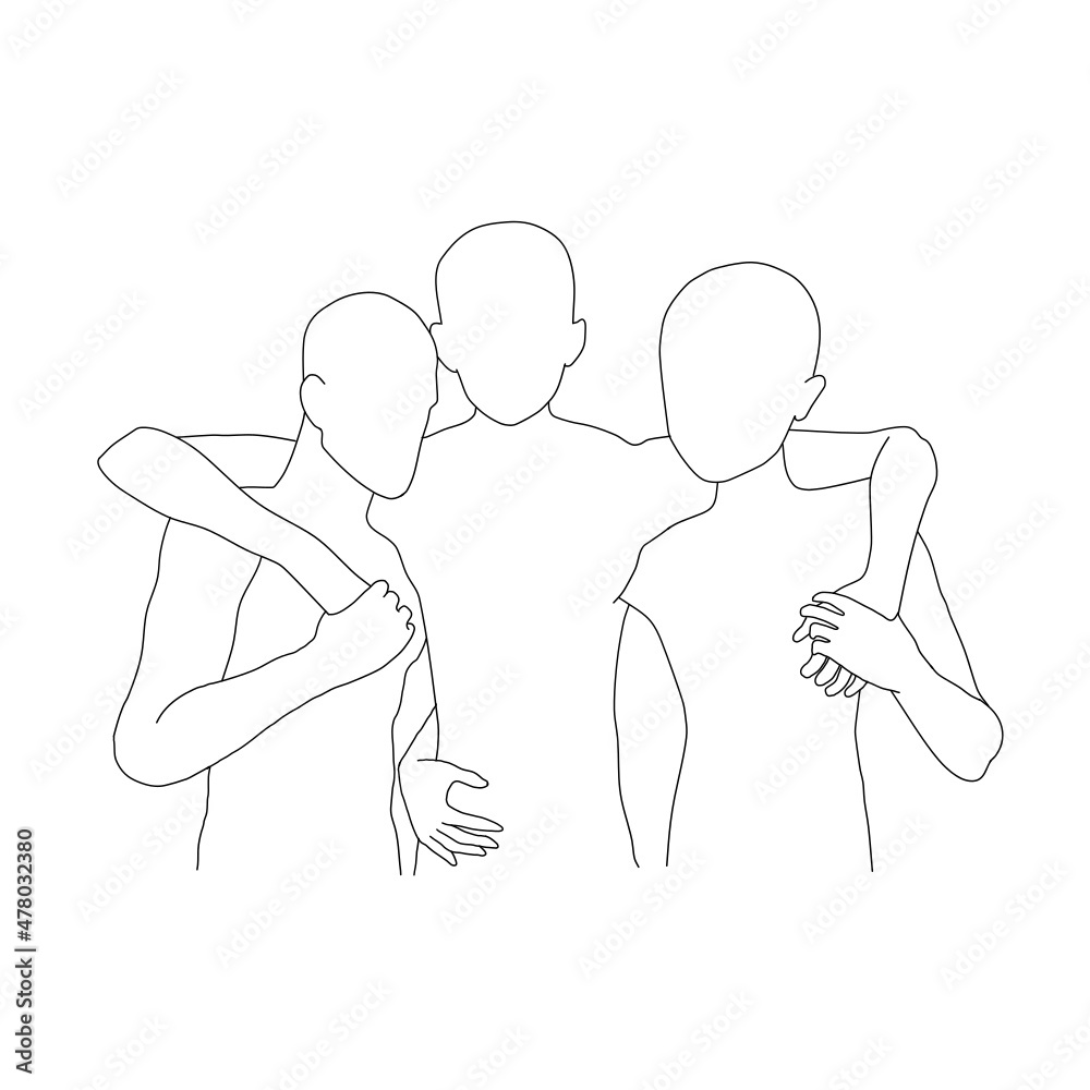 three people hugging each other line vector illustration clipart on ...