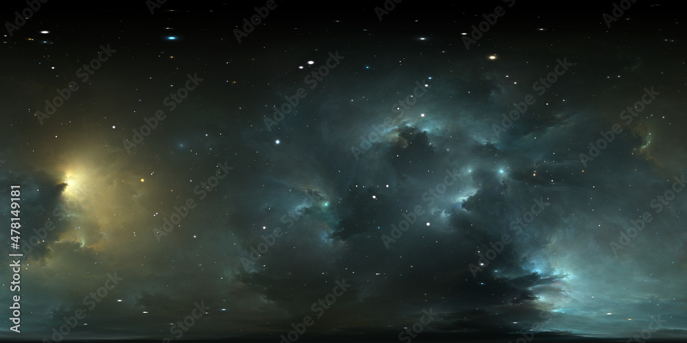 360 degree space background with nebula and stars, equirectangular ...