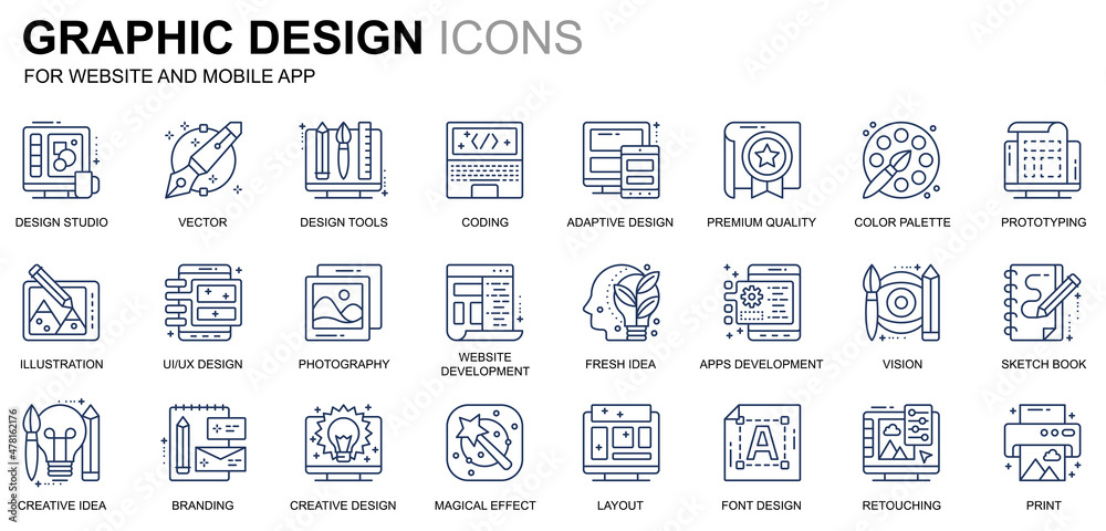 Simple Set Web and Graphic Design Line Icons for Website and Mobile ...