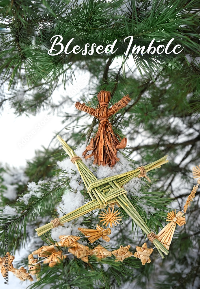 Blessed Imbolc greeting card. ireland amulet from straw, magic ...