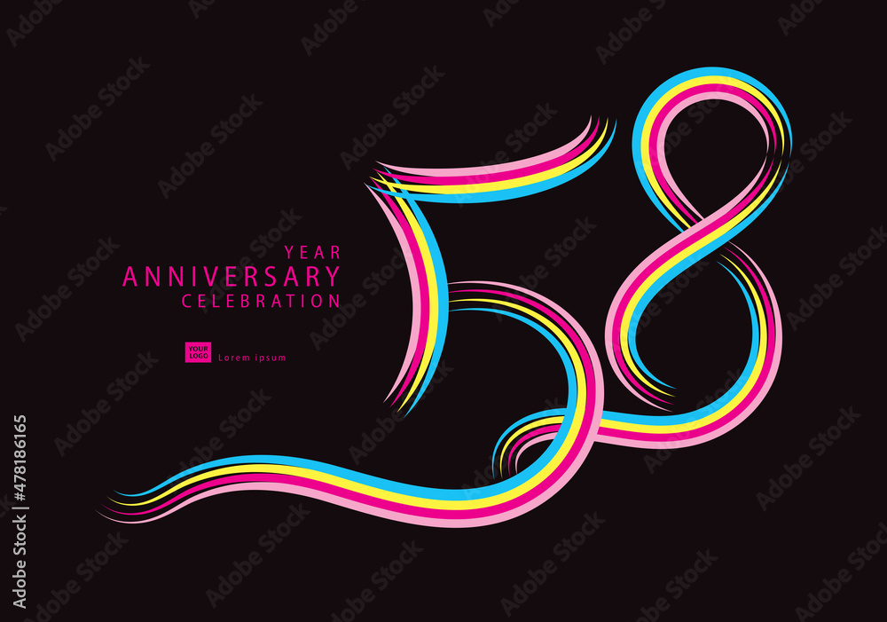 58 years anniversary celebration logotype colorful line vector, 58th ...