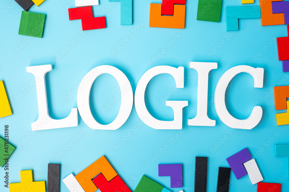 Photo Stock LOGIC text with colorful wood puzzle pieces, geometric ...