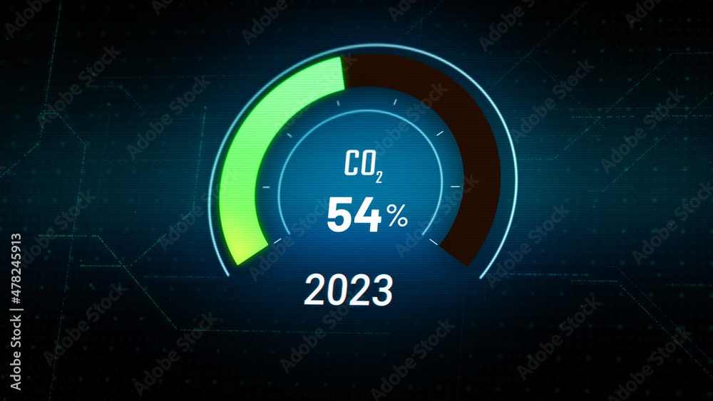 Illustration Stock 3D Digital dashboard of CO2 level gauge percentage ...