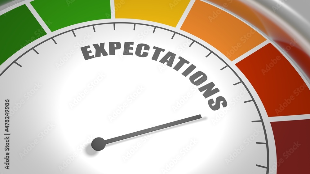 Expectations measuring device with arrow and scale. 3D Render Stock ...