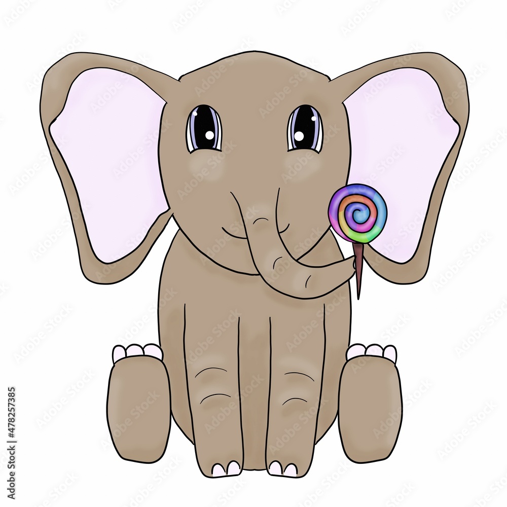 Cute, baby elephant with candy Stock Illustration | Adobe Stock