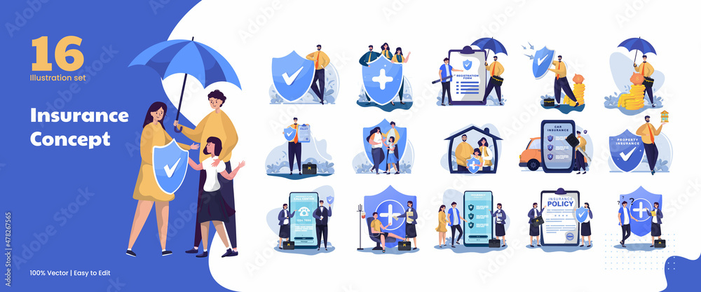 Illustration collection set of protection with insurance concept Stock ...
