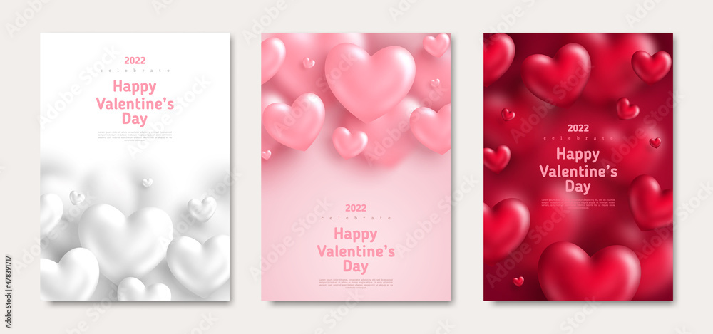 Valentine's day posters set. Vector illustration. 3d red, white and ...