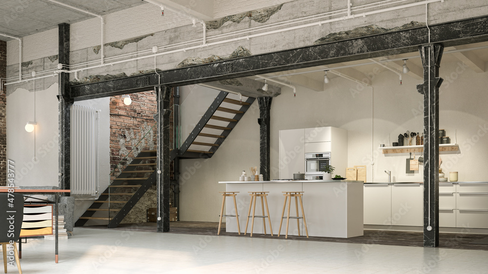 Moderne industrial vintage retro Loft apartment in downtown with ...
