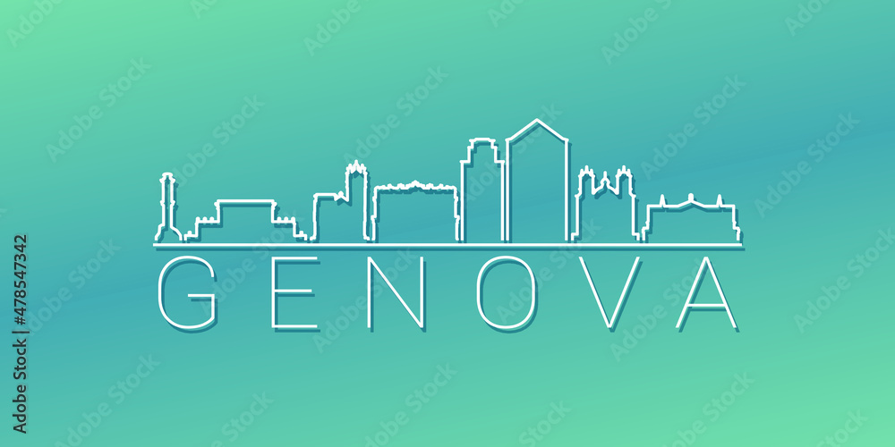 Genoa, Metropolitan City of Genoa, Italy Skyline Linear Design. Flat ...