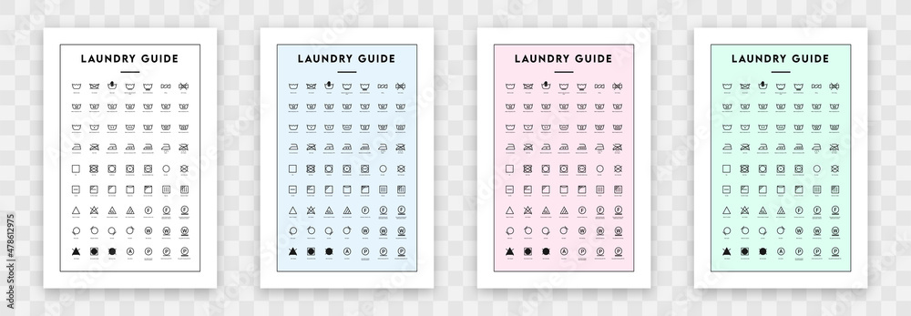 Laundy guide poster vector set. Isolated laundry symbols. Washing care ...