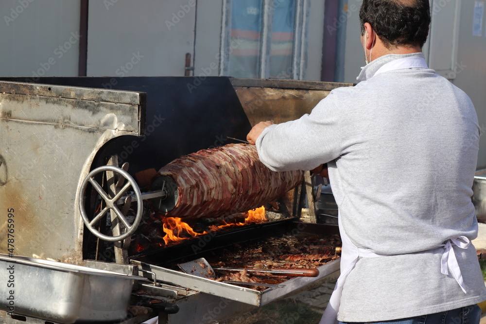 traditional turkish oltu cag crochet shish kebab doner grilled in wood ...
