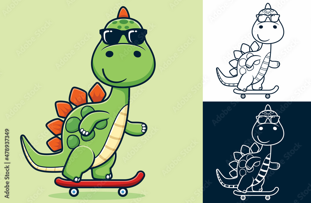 Cool dinosaur cartoon playing skateboard Stock Vector | Adobe Stock