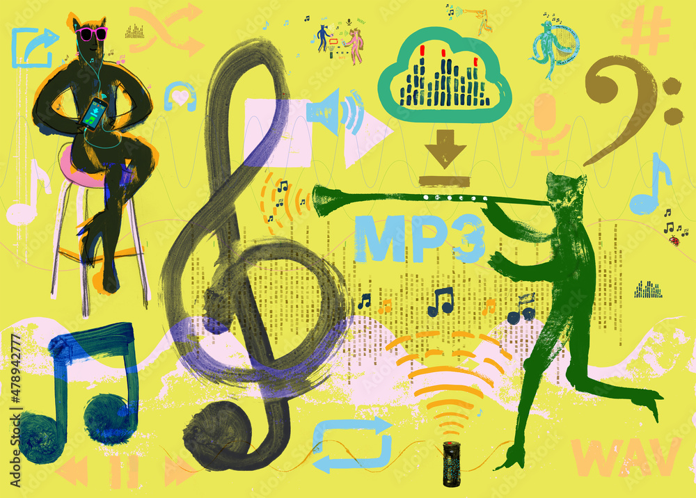 Cartoon Characters and Treble Clef Stock Photo | Adobe Stock