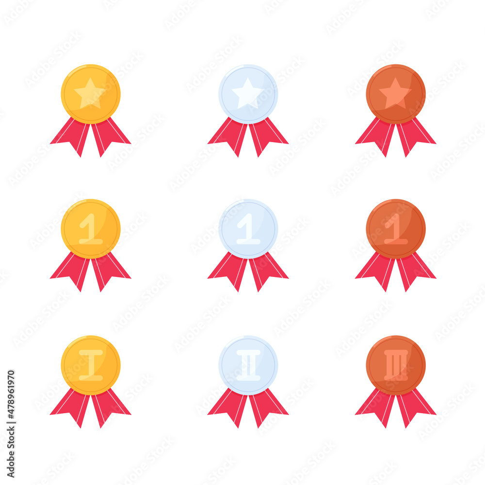 Gold, silver and bronze medals. Trophies for first, second and third ...
