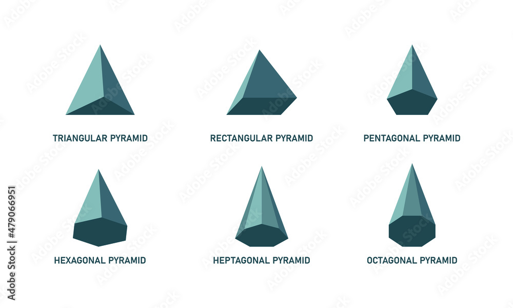 Pyramid types set. Math geometric figurs. Polyhedron.Triangular ...