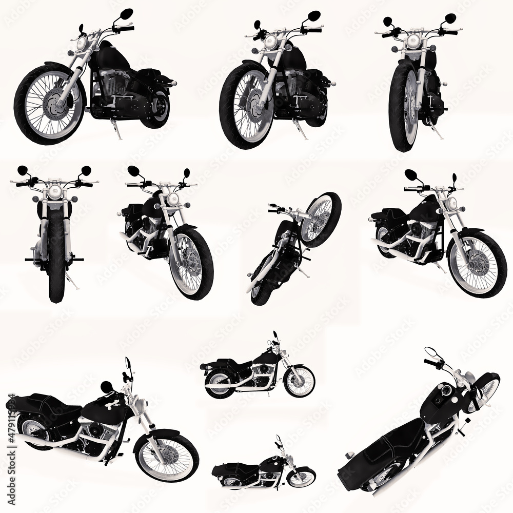 3d stylized bike model set isolated on a light background. 3d rendering ...