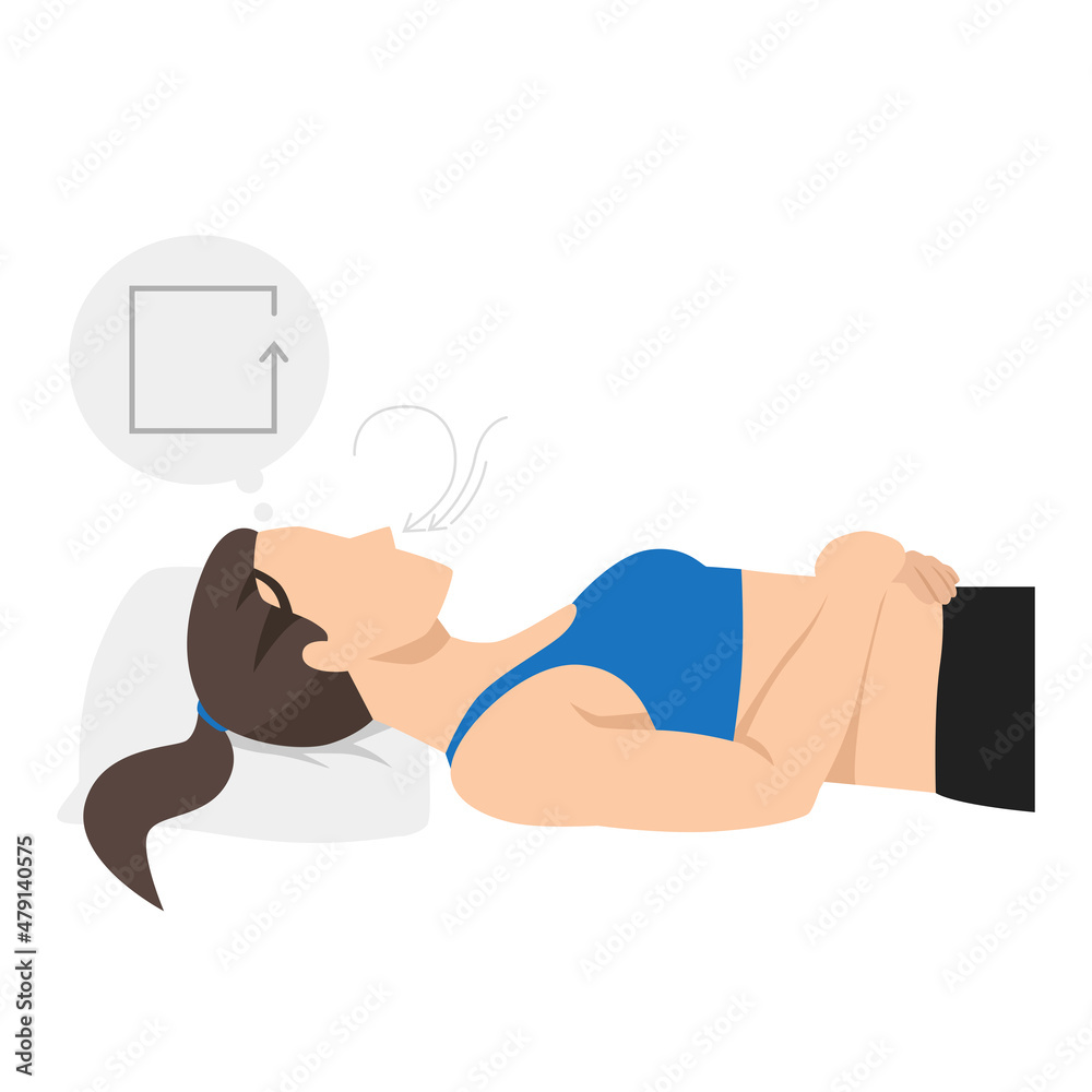 Woman doing Box Breath stretch exercise. Flat vector illustration ...