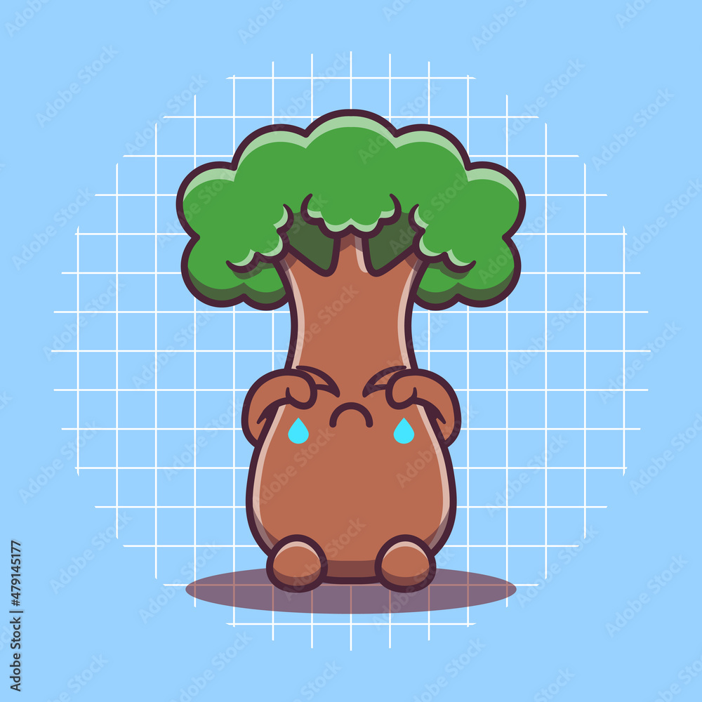 Vector cute tree character is crying. Flat cartoon style. Isolated tree ...