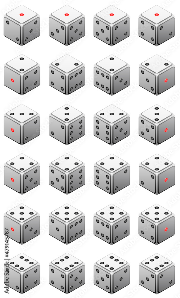 set of realistic west 3D dice sprite sheet on a white background vector ...