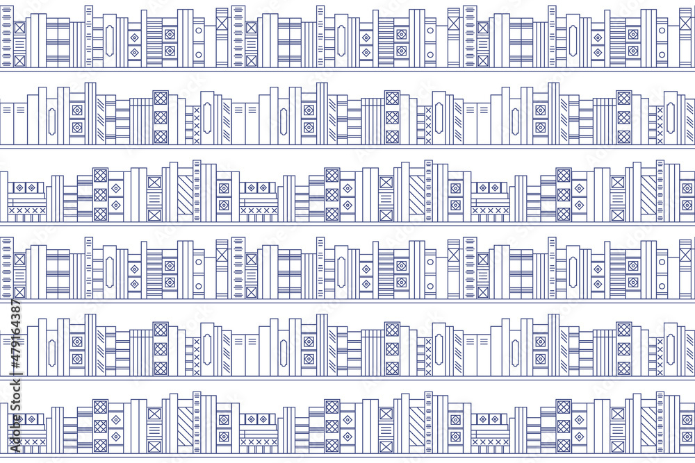 books on shelves, seamless pattern. vector linear illustration. Stock ...