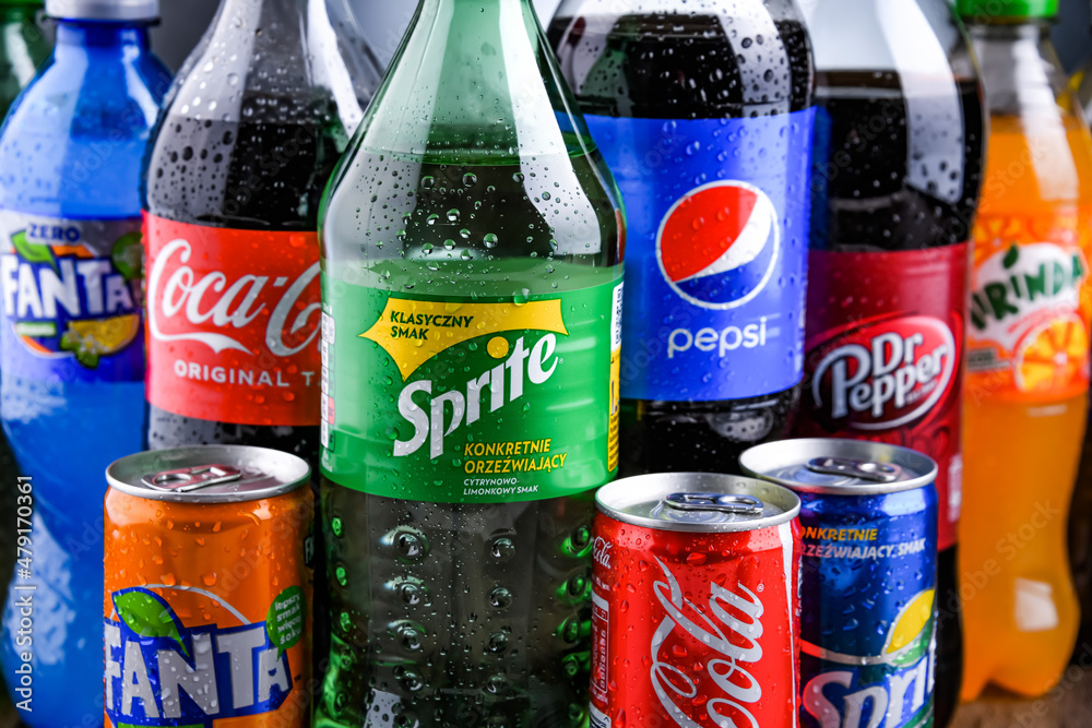 Bottles of global soft drink brands Stock Photo | Adobe Stock