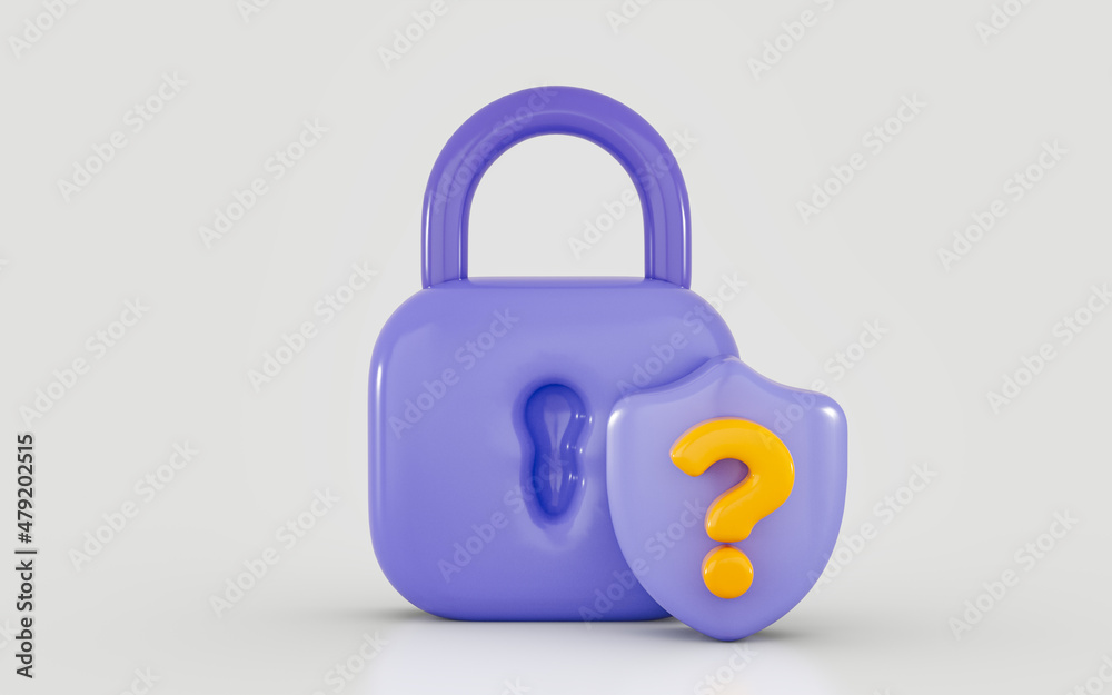Security guard lock shield question mark icon 3d render concept for ...