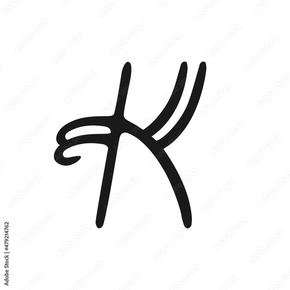Letter K logo, icon. Hand drawn isolated letter k sign. Handwritten ...