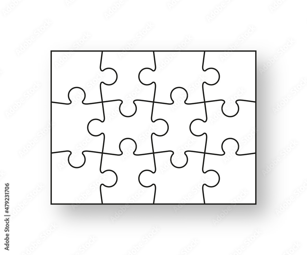 Puzzle pieces set. Jigsaw outline grid. Scheme of thinking game. Modern ...