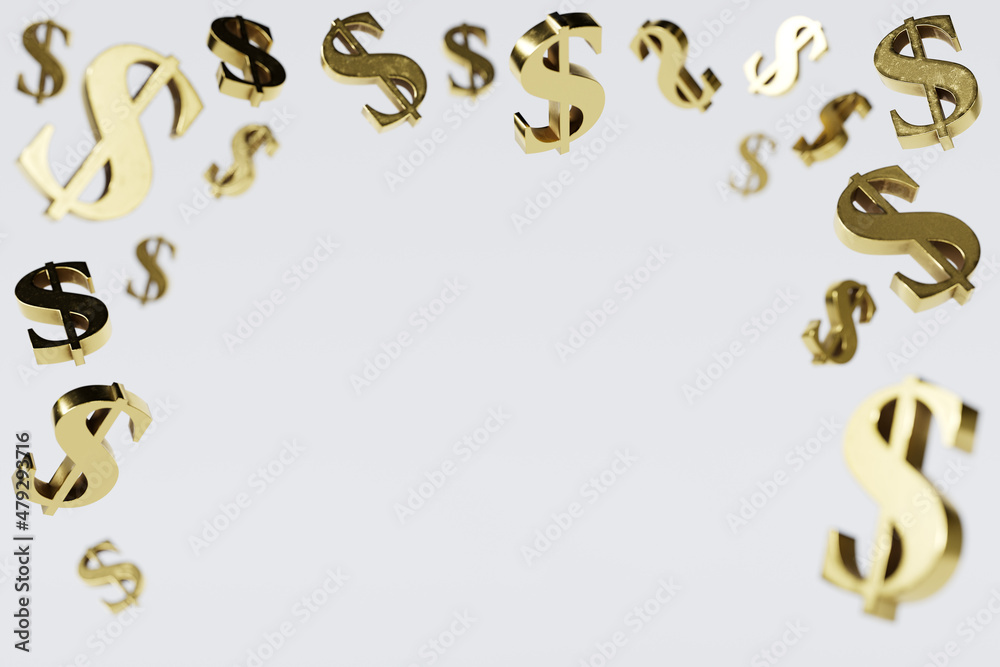 Gold Dollar Symbol Border Frame on White Background. 3D Render of ...