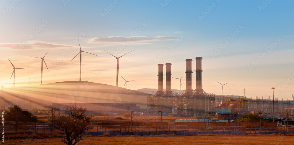 Industrial concept - Silhouette of Natural gas processing plant with ...