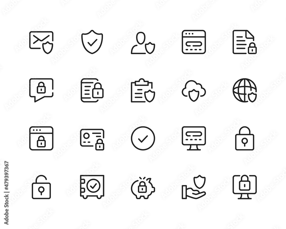 Computer security line icons. Cybersecurity, data protection. Outline symbols set. Thin line ...