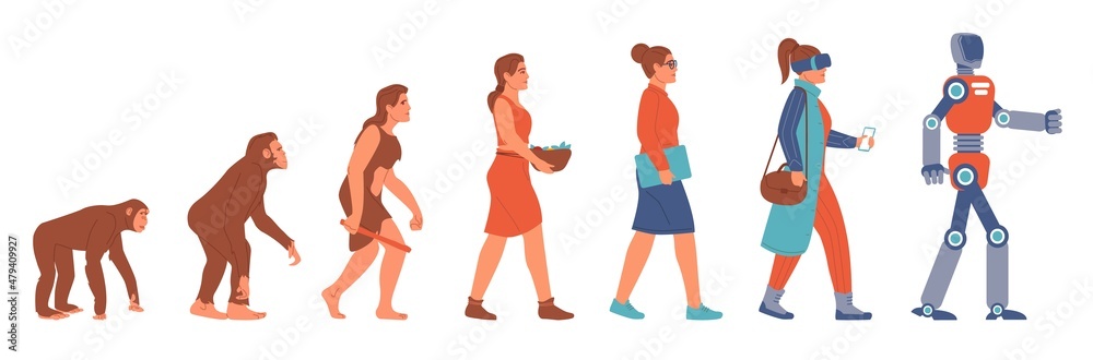Woman evolution. Prehistoric woman gradual progress. Human development ...