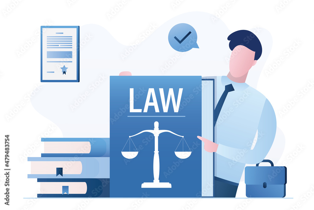 เวกเตอร์ Stock Law and justice, concept banner. Confident lawyer holds ...