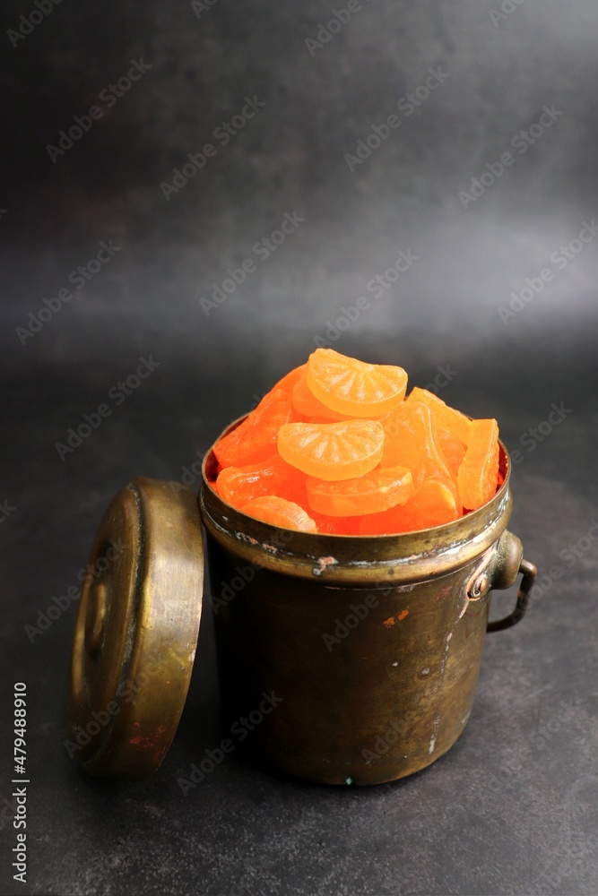 Orange sugar candy. Indian Vintage style boiled sugar confectionery ...