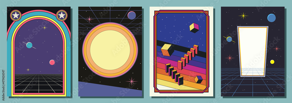 1980s Style Abstract Backgrounds, Illustration. Space and Vintage ...