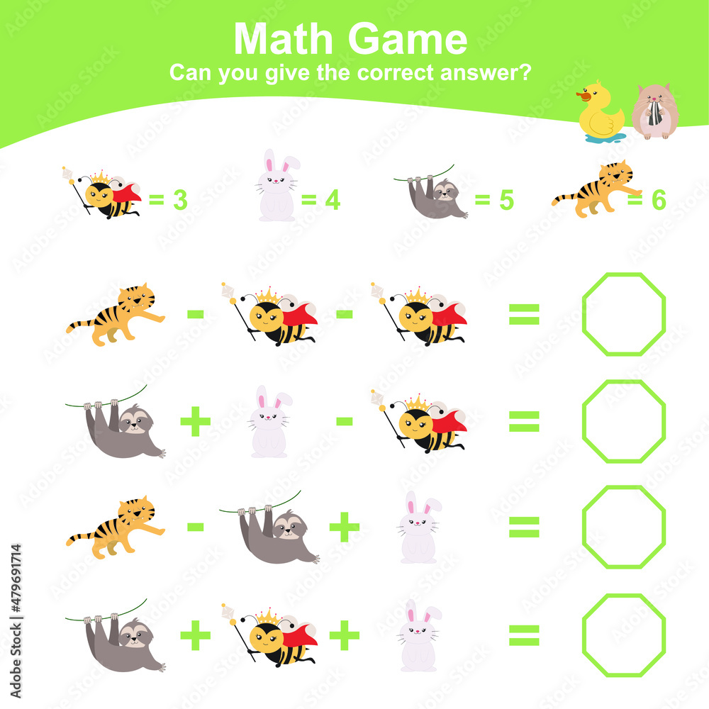 Animal theme Math Game for Preschool. Educational printable math ...